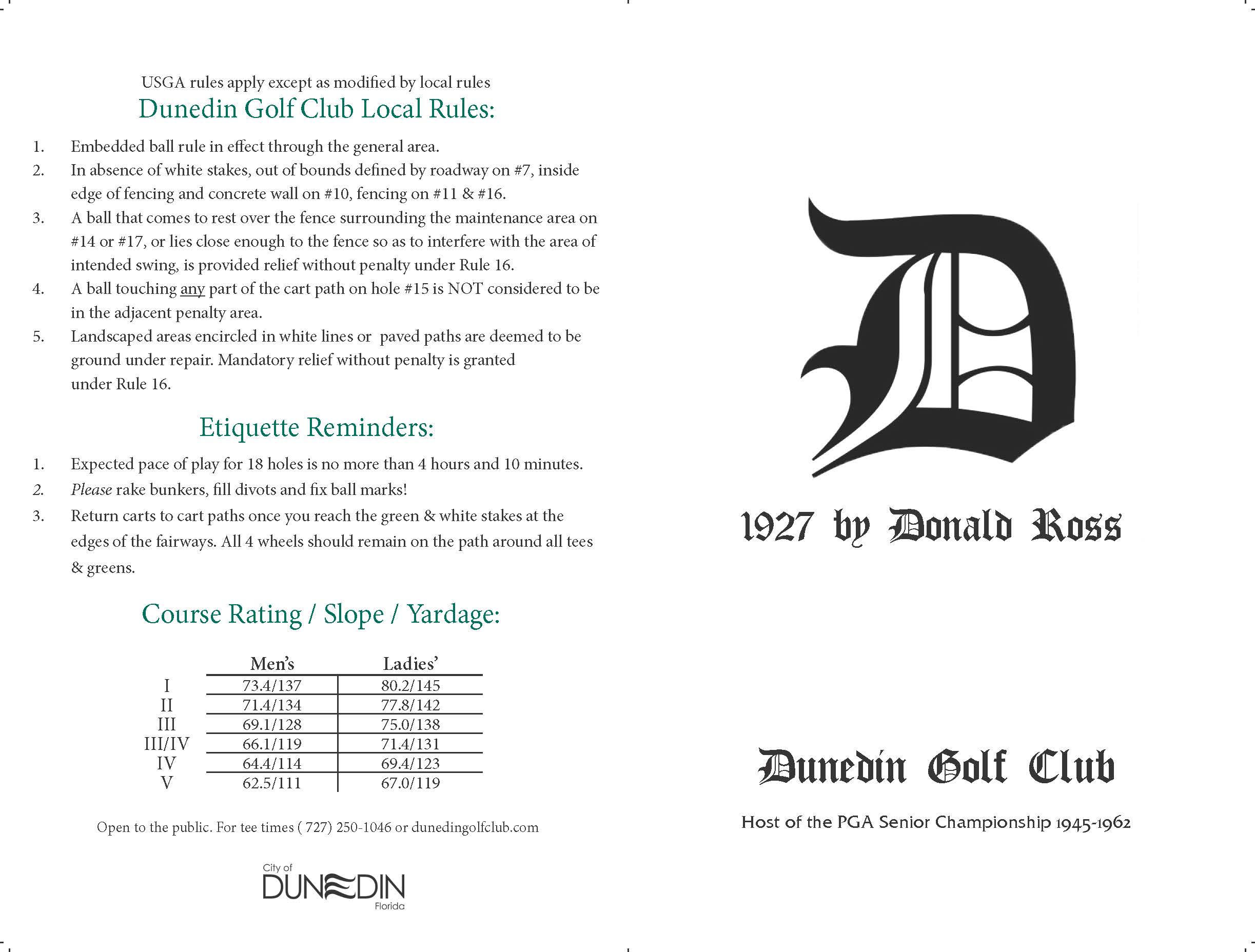 Course Information – Dunedin Golf Club – Dunedin, FL